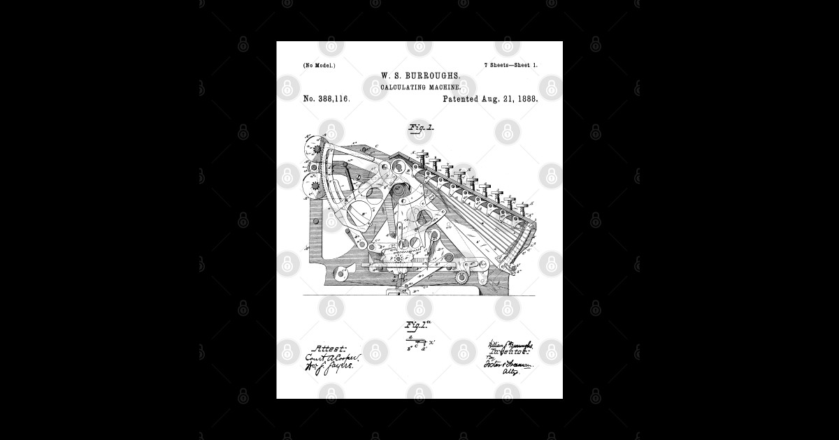 Adding Machine Patent - Accountant Accounting Office Art - White ...