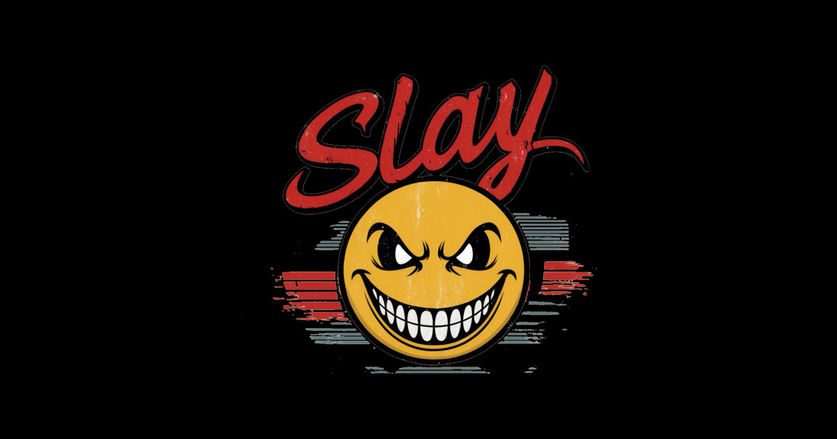 Slay grinning angry emoticon face - Angry Emoji - Sticker | TeePublic