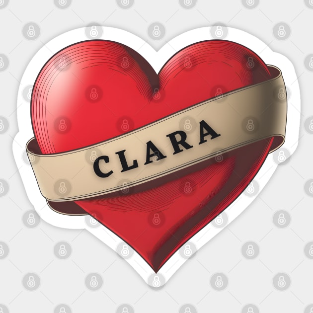 Clara - Lovely Red Heart With a Ribbon - Clara - Sticker | TeePublic