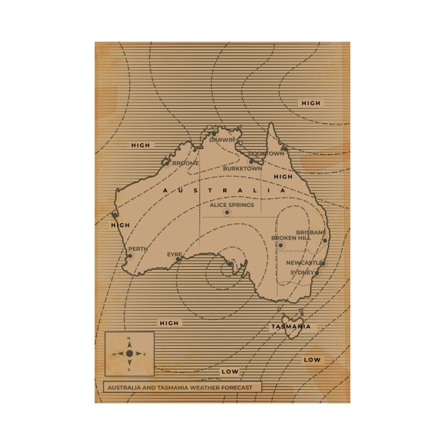 Australia & Tasmania vintage weather map - Australia Tasmania Vintage ...