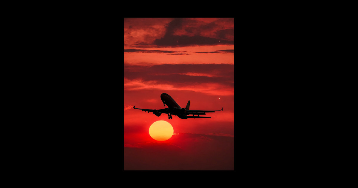 big setting red sun and flying plane - Big Setting Red Sun And Flying ...