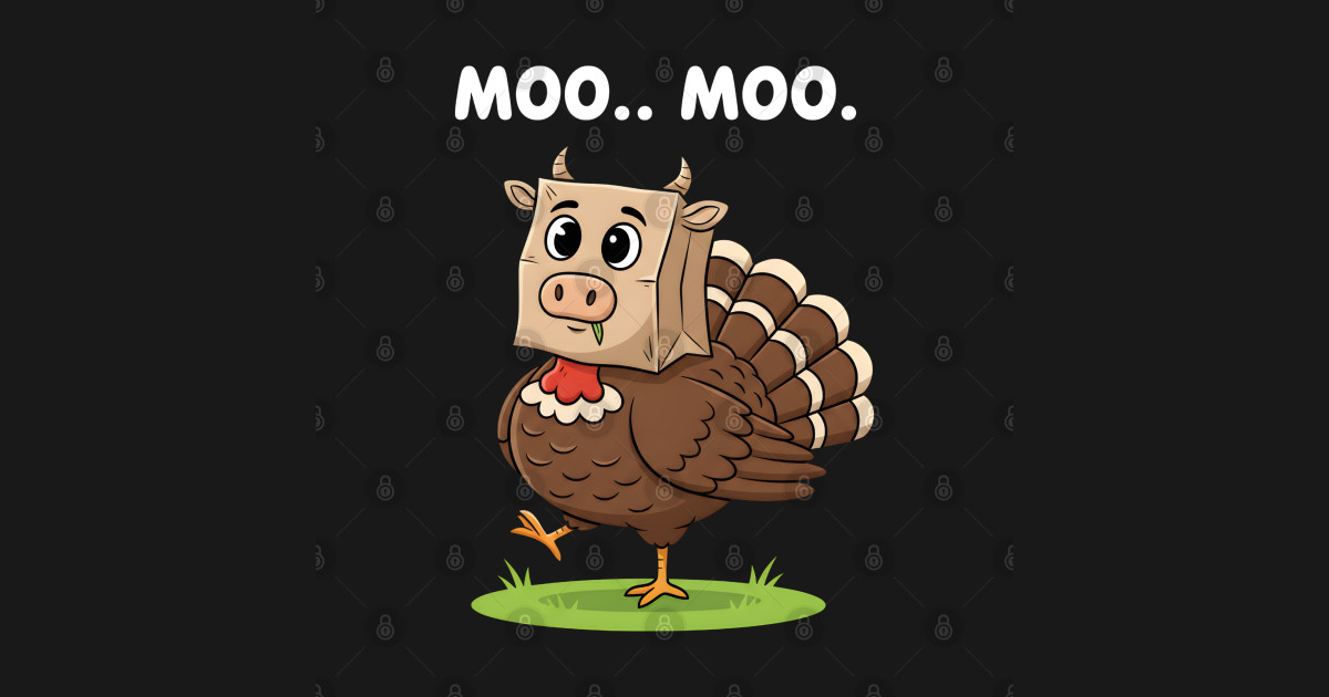 Funny Turkey in Cow Mask – Moo Moo Thanksgiving Cartoon Design - Turkey ...