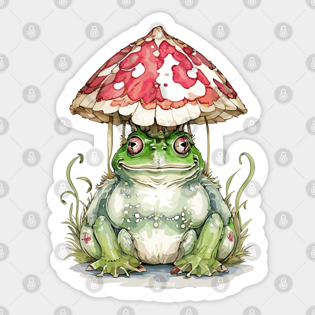 Watercolor Cottagecore Mushroom frog - Cottagecore - Sticker | TeePublic