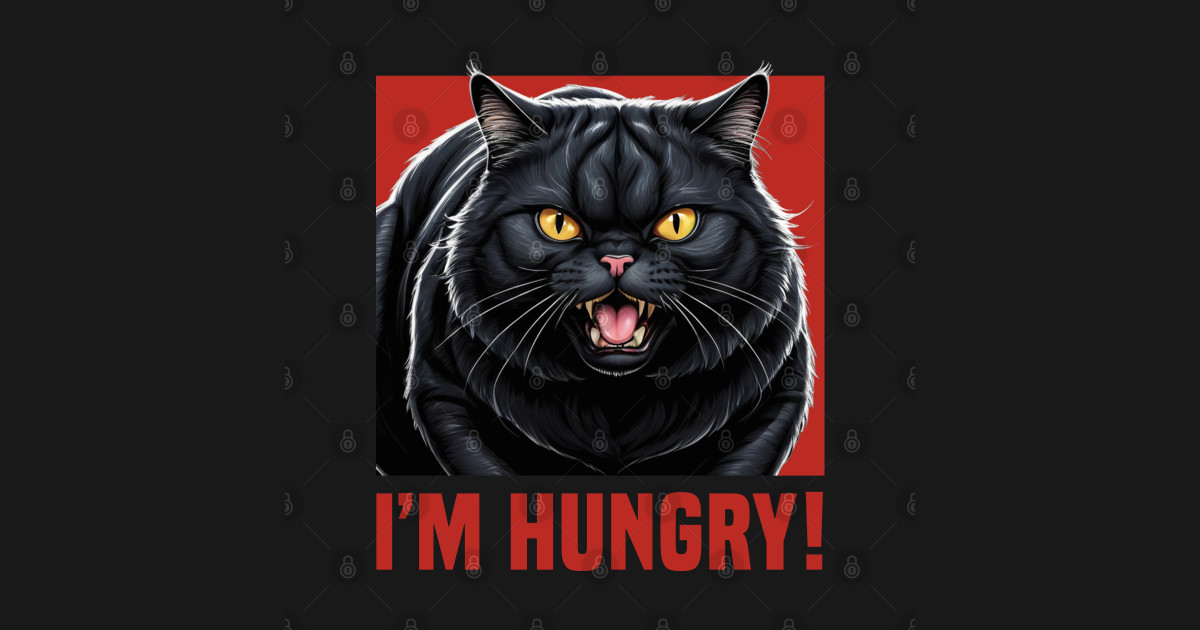 Hungry Black Fat Cat Meme Shirt – Funny Angry Cat Graphic Tee for Pet ...