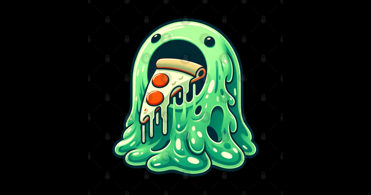 Green Slime Monster Eating Pizza Slice - Slime Monster - Sticker ...