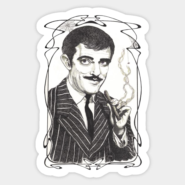 Gomez Addams ink drawing - Gomez Addams - Sticker | TeePublic