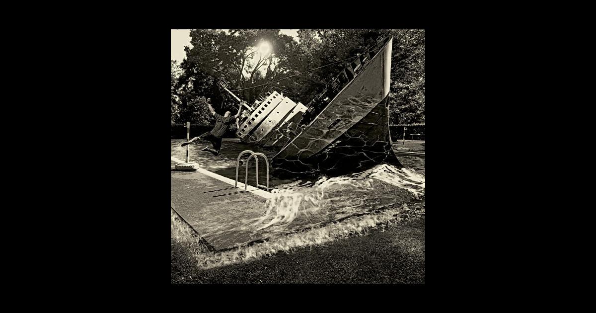 Sinking Ship in Pool - Surreal Ship Scene - Sticker | TeePublic