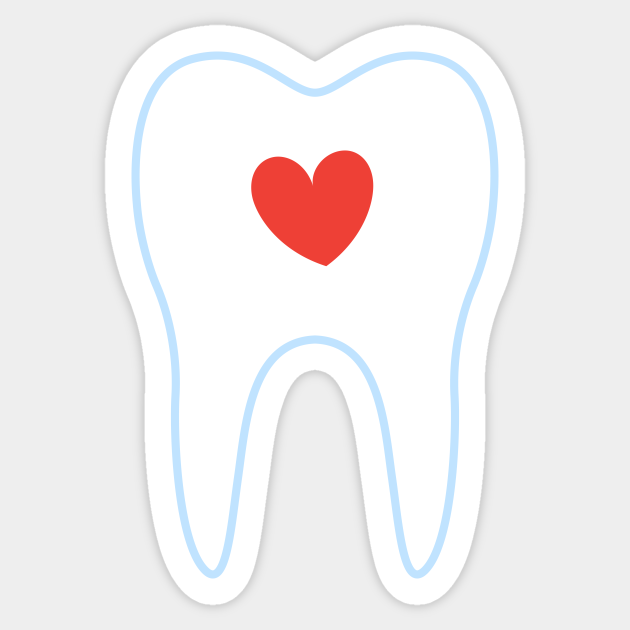 Tooth with red heart - Tooth - Sticker | TeePublic