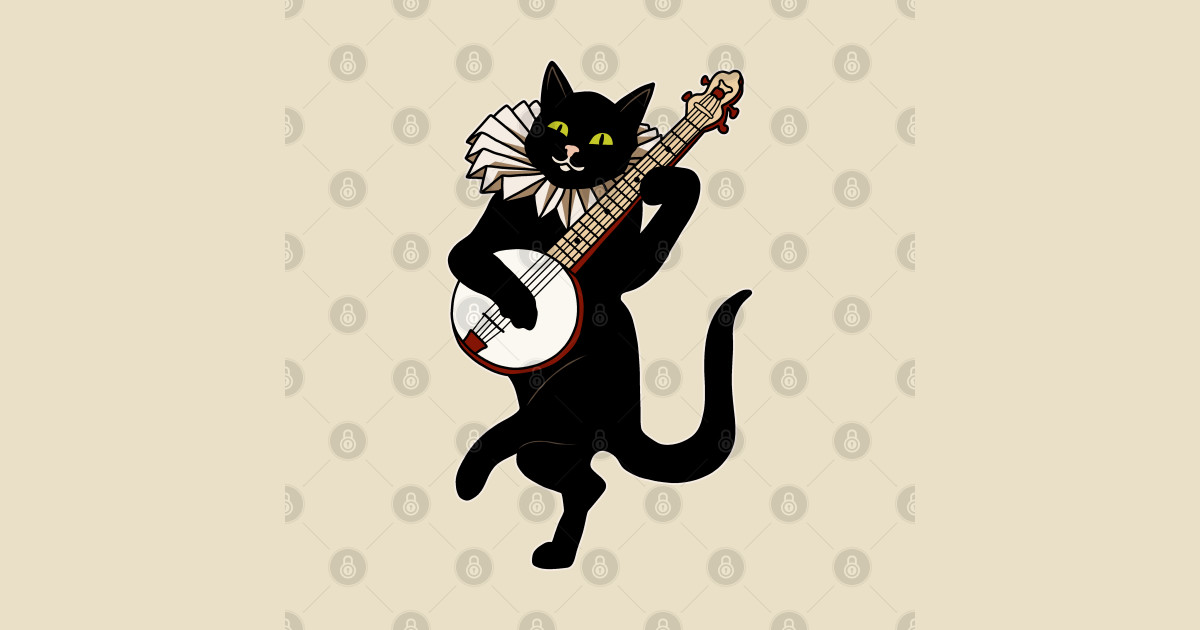 Vintage Cat Playing Banjo - Vintage Cat - T-Shirt | TeePublic