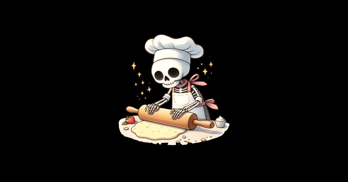 Cute Skeleton Baker Rolling Dough with Chef Hat - Skeleton Baking Art ...