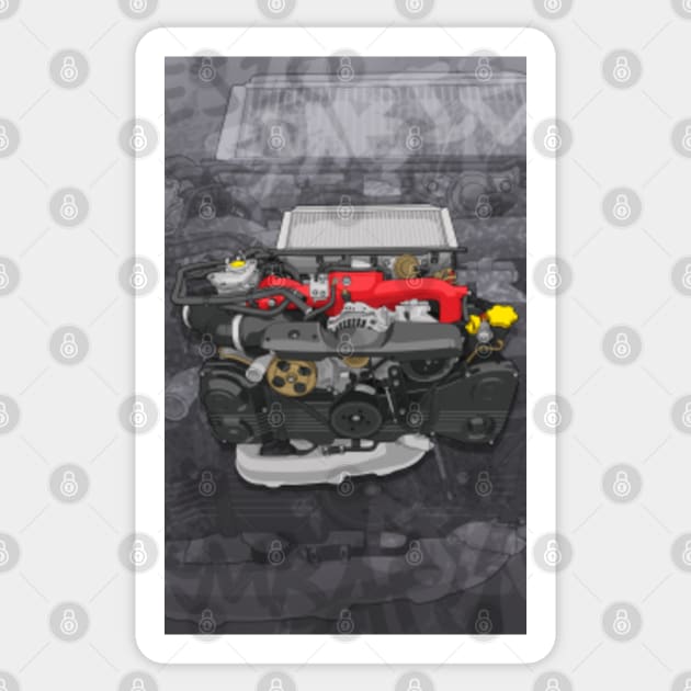 Subaru boxer engine EJ20 (with background) - Subaru - Sticker | TeePublic