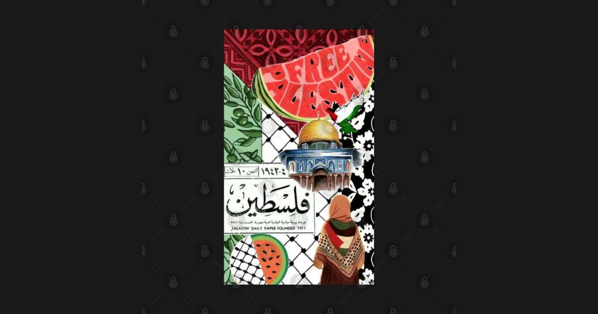 Watermelon-&-keffiyeh-heritage-collage-free-palestine - Watermelon - T ...