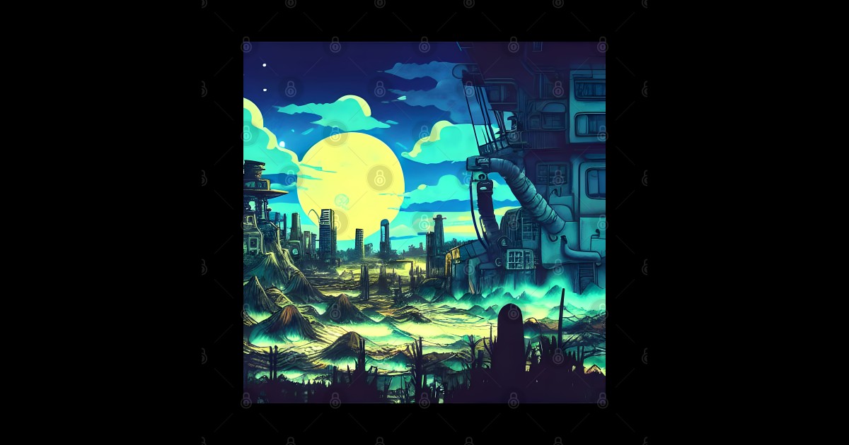 post-apocalyptic land on a starry night - Post Apocalyptic - Sticker ...