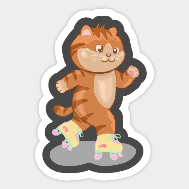 Cat On Roller Skates - Cat - Sticker | TeePublic