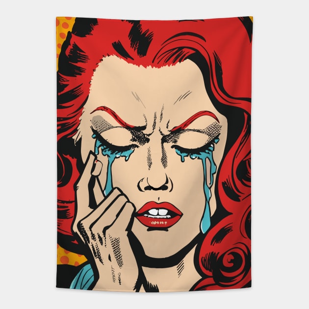 pop art crying girl - Crying Girl - Tapestry | TeePublic