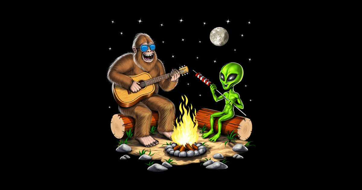 Bigfoot and Alien Camping - Bigfoot Alien - Sticker | TeePublic