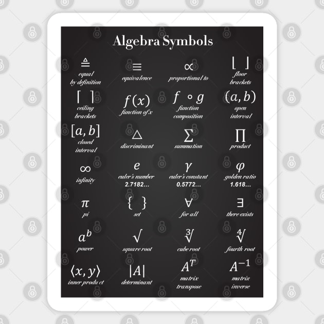 Algebra Symbols - Algebra - Sticker | TeePublic