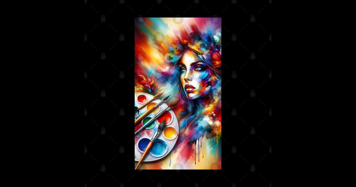 Color Explosion Artist Palette Woman Portrait Art - Creative Expression For Painters - Posters ...