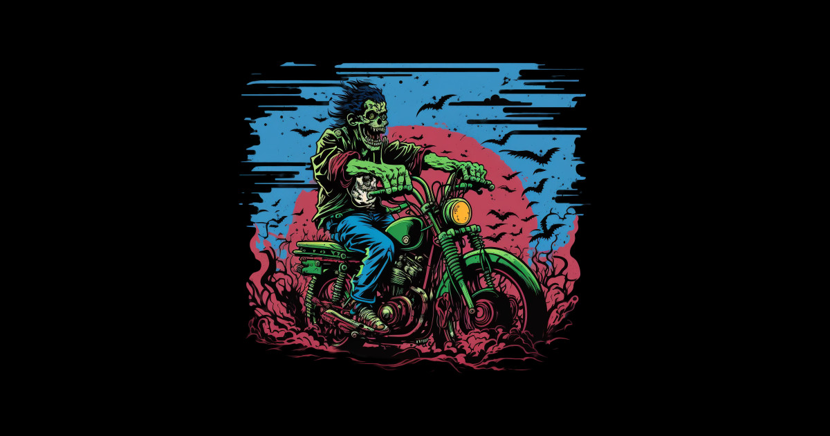 Zombie riding a motorcycle - Zombie - Sticker | TeePublic