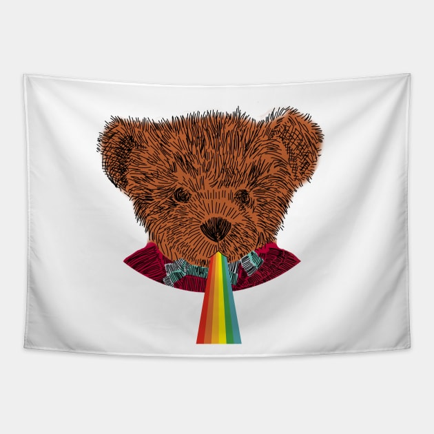 Animals with Rainbow Puke Teddy Bear Portrait - Bear - Tapestry | TeePublic