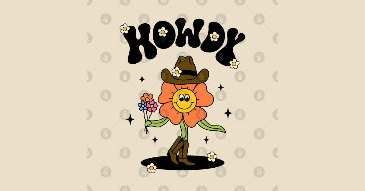 Howdy Cowgirl Flower Design - Groovy - T-Shirt | TeePublic