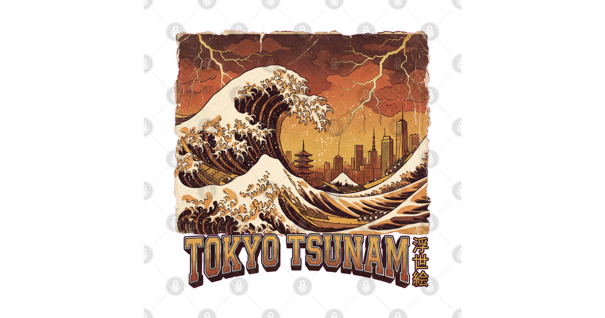Tokyo Tsunami Vintage Great Wave Ukiyo-e Art - Great Wave Kanagawa - T ...