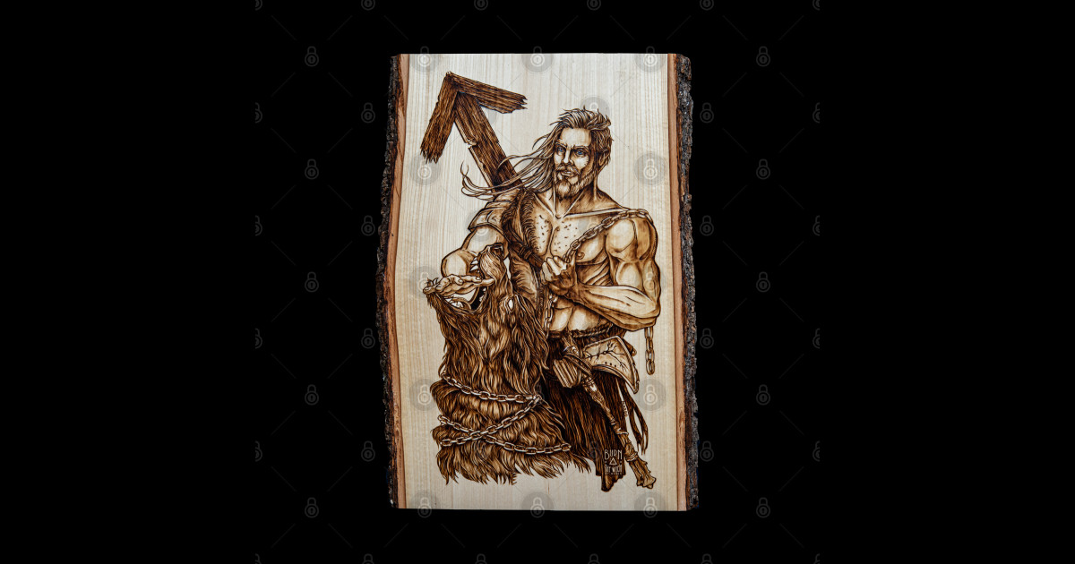 Tyr - Nordic God Pyrography Print, Wood Texture - Pyrography - Tapestry ...