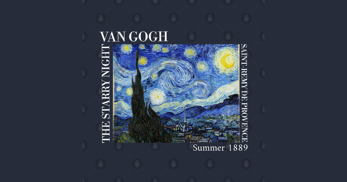 Van Gogh - The Starry Night Stylized with text Full print T-Shirt ...