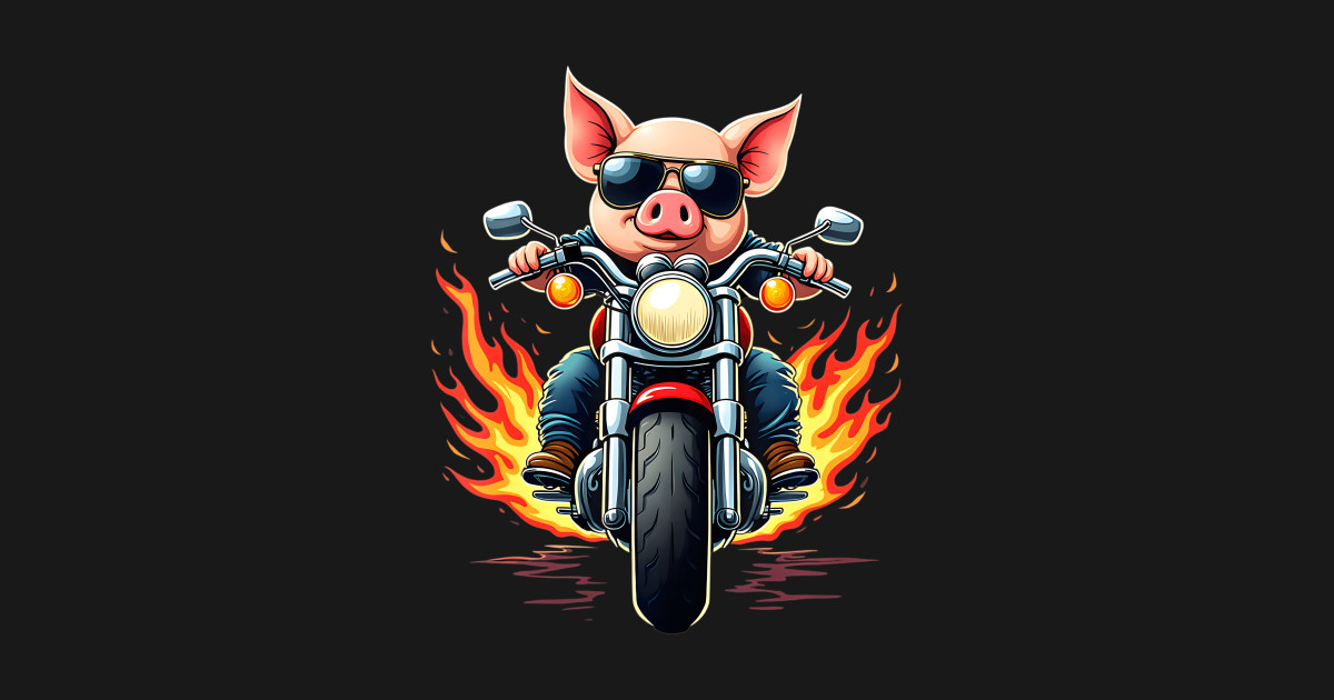 Pig Riding A Motorcycle Pig - Funny Pig Motorcycle - T-Shirt | TeePublic