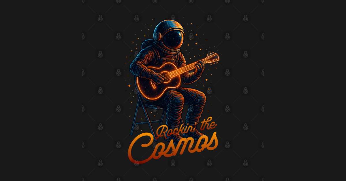 Cosmic Strings – Neon Astronaut Playing Guitar in Space Retro Sci-Fi ...
