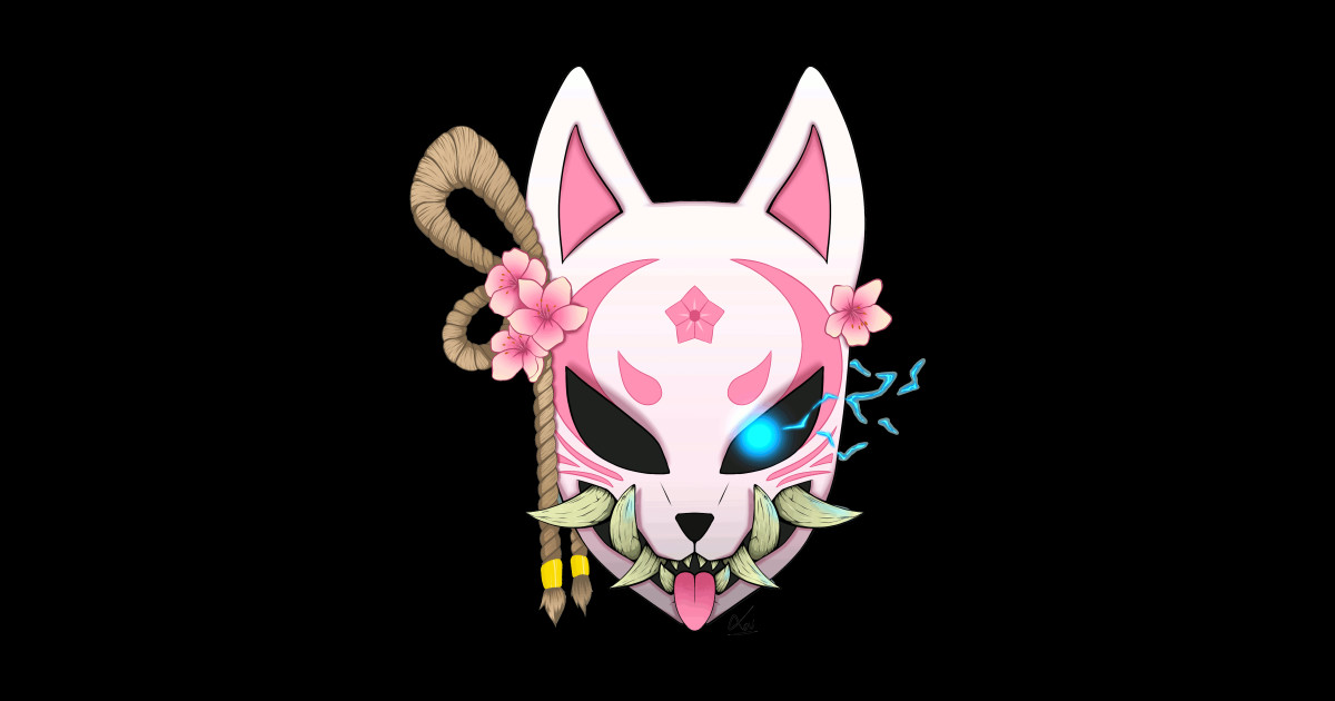 Oni Kitsune Fox Mask - Kitsune Oni Mask - Sticker | TeePublic