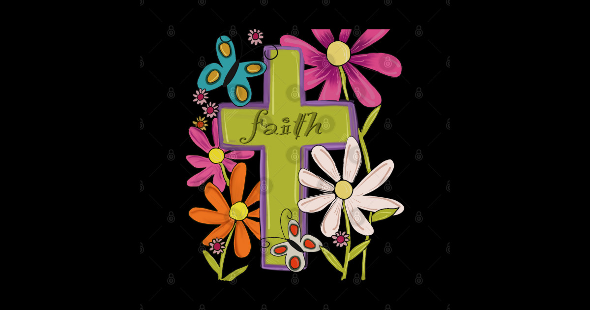 Faith cross Flowers bright spring colors - Cross - Sticker | TeePublic