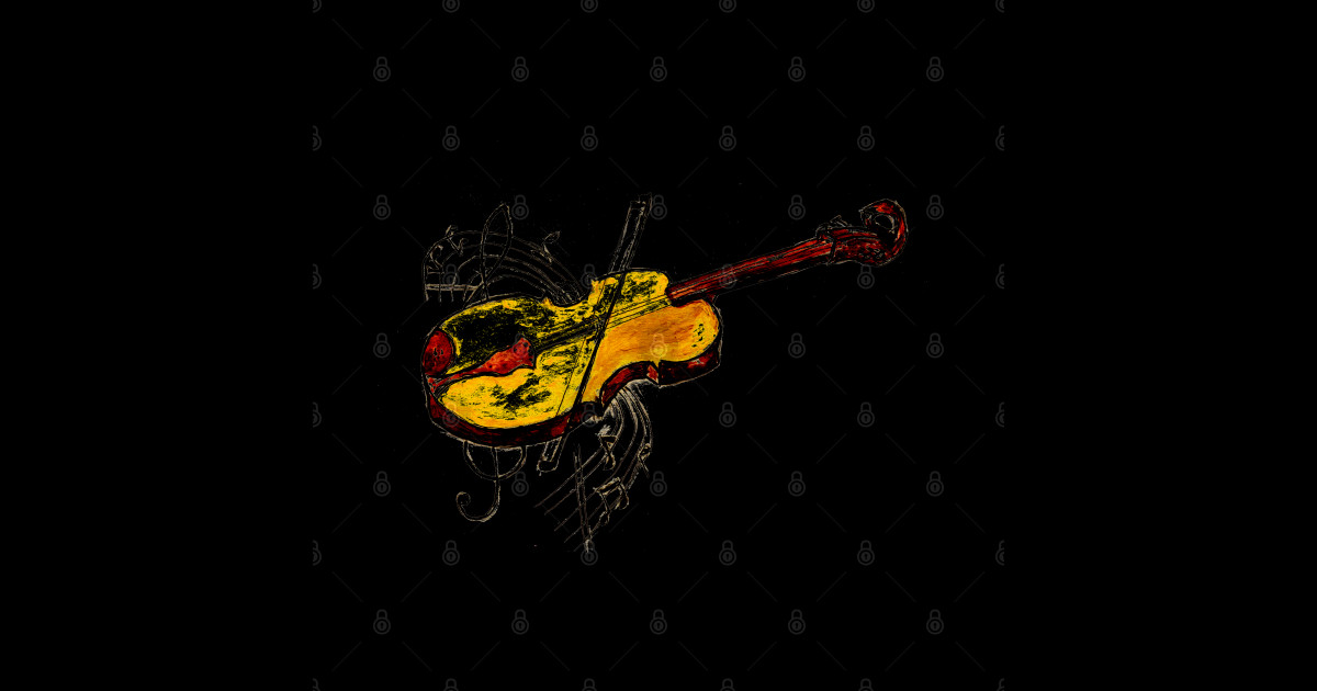 Yellow Violin with Notes - Violin - Sticker | TeePublic
