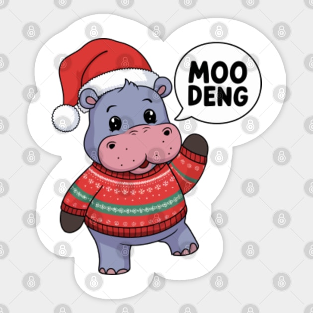 Moo Deng in Christmas - Moo Deng - Sticker | TeePublic