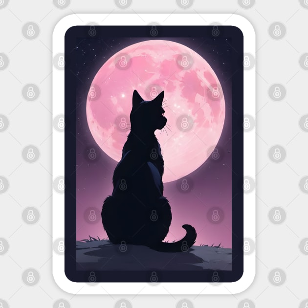 Pink moon cat - Pink Moon - Sticker | TeePublic