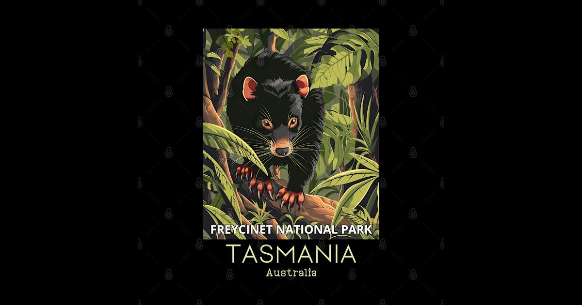 A Vintage Travel Illustration of a Tasmanian Devil in Freycinet ...