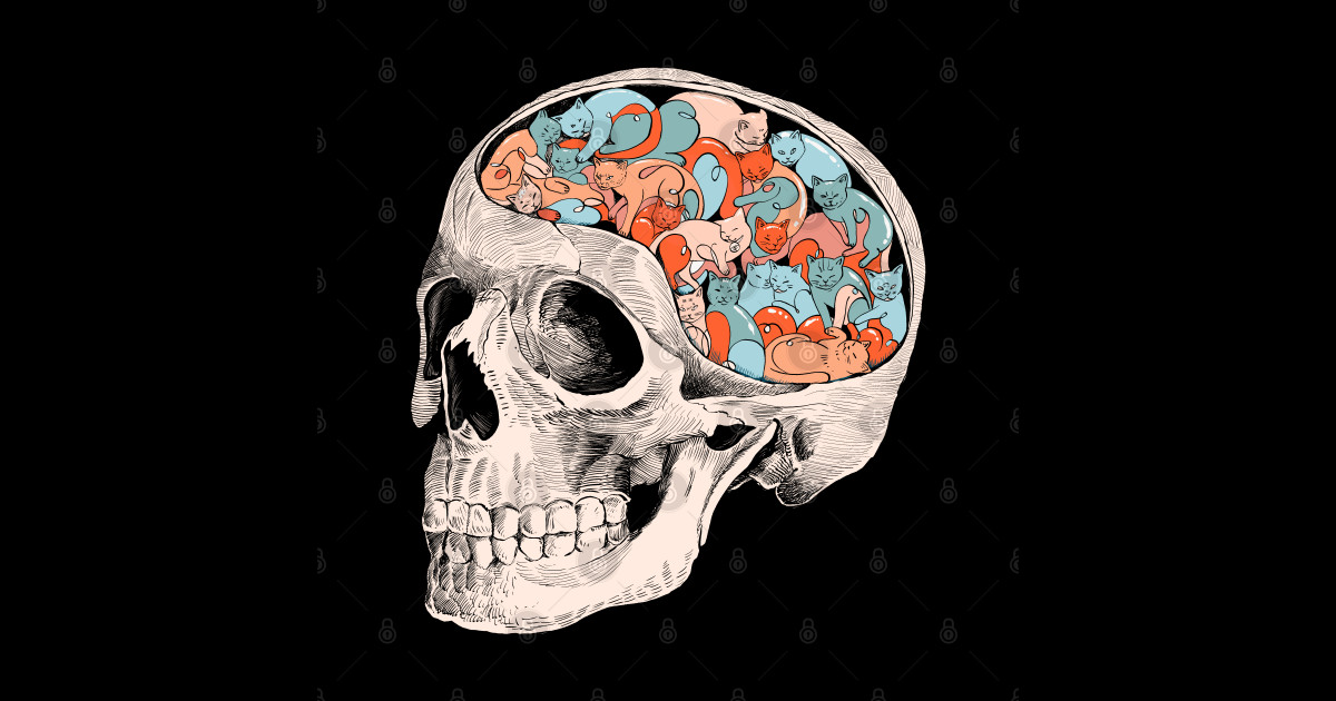 Skull and cats - Horror Art - Sticker | TeePublic