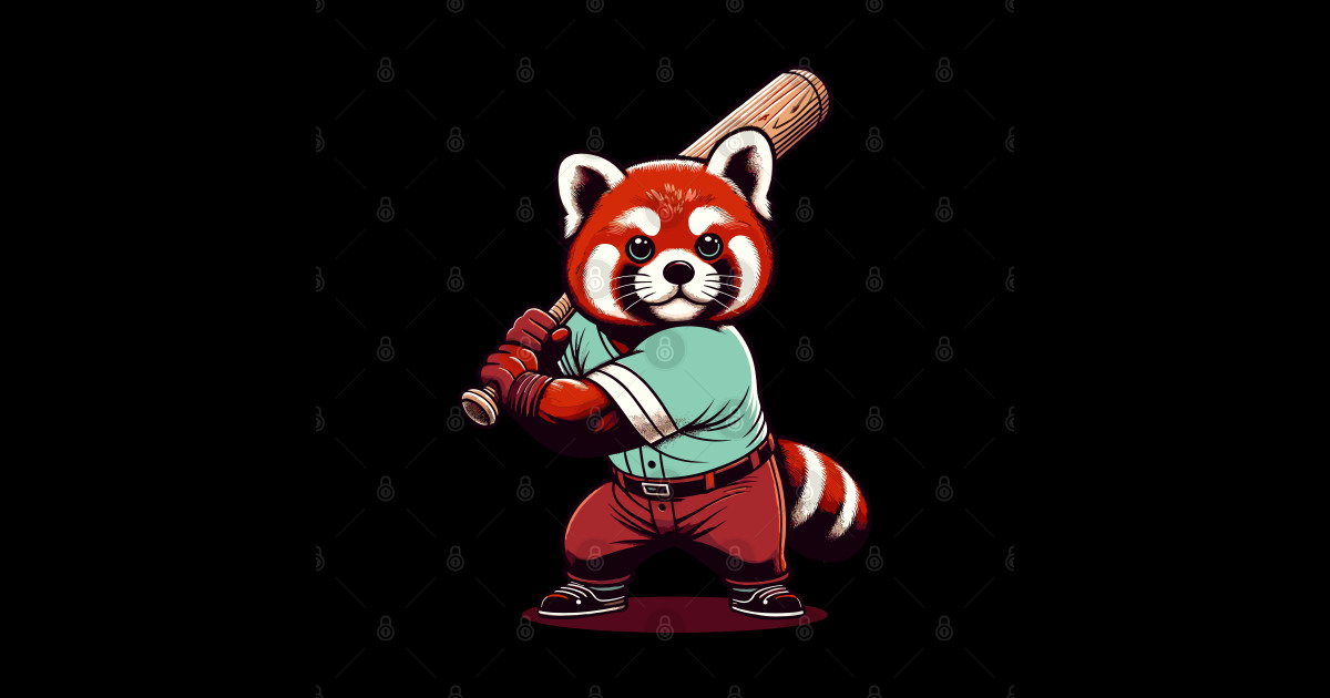 Vintage red panda batter - Retro 1990s Cartoon Style Baseball Art - Red ...