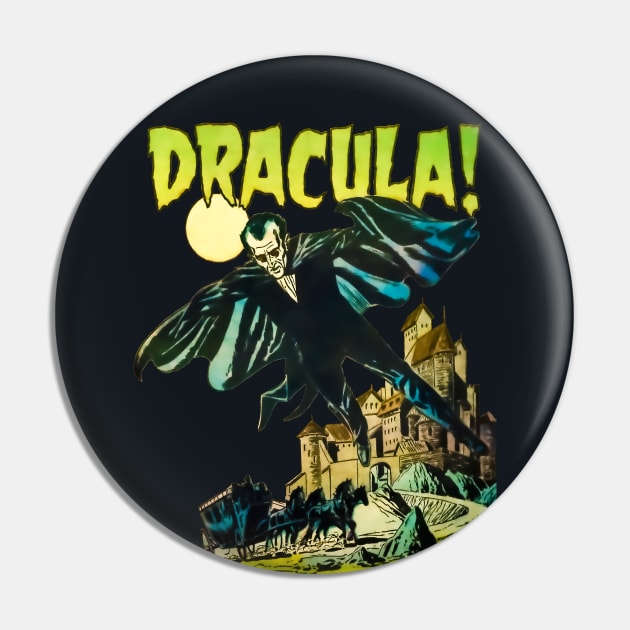 Dracula Flying Horses Castle Moon Vampire Halloween Retro Comic Vintage ...