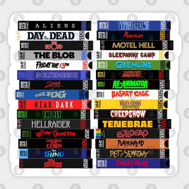 VHS 80s Horror Movie Stacks - Horror Movies - Sticker | TeePublic