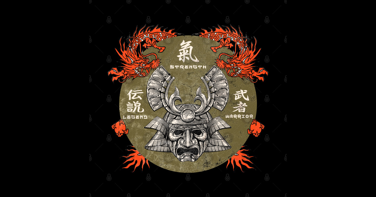 Samurai Mask Dragon Streetwear Vaporwave Kanji Character Japanese ...