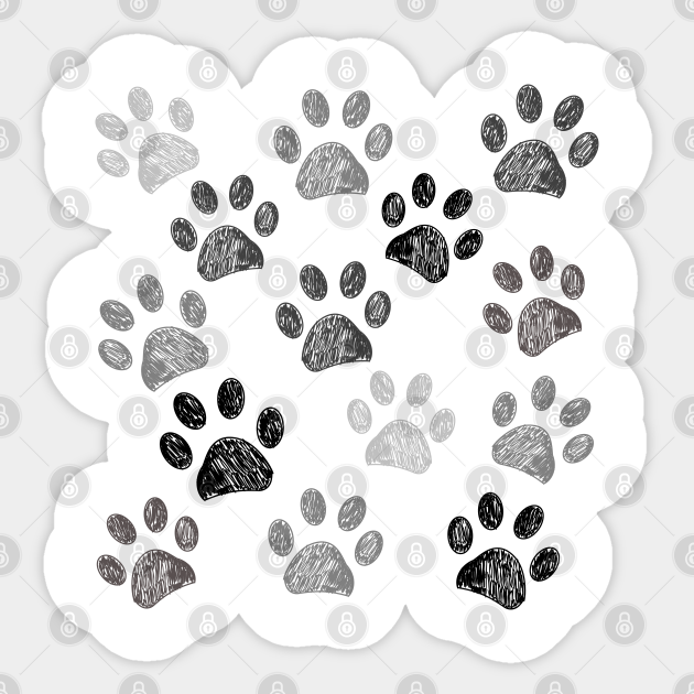 Doodle Paw Print Black White - Paw Print Black - Sticker