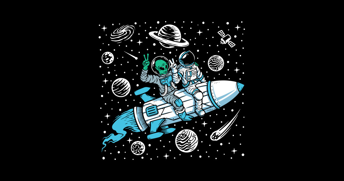Funny Astronaut and Alien Riding a Rocket // Funny Outer Space - Funny ...
