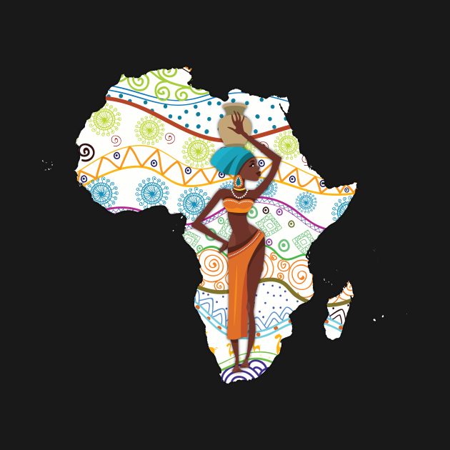 Africa map with African Girl and African hand drawn ethnic pattern ...
