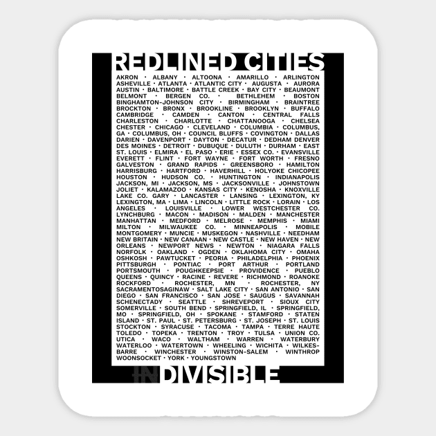 Redlined Cities in America - Black - Redlined Cities - Sticker | TeePublic