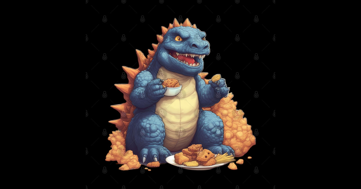Godzilla eating snack - Godzilla - Posters and Art Prints | TeePublic