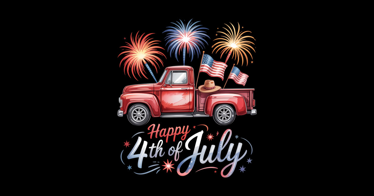 Happy 4th Of July Truck American Flag Firework Patriotic USA - 4th July ...