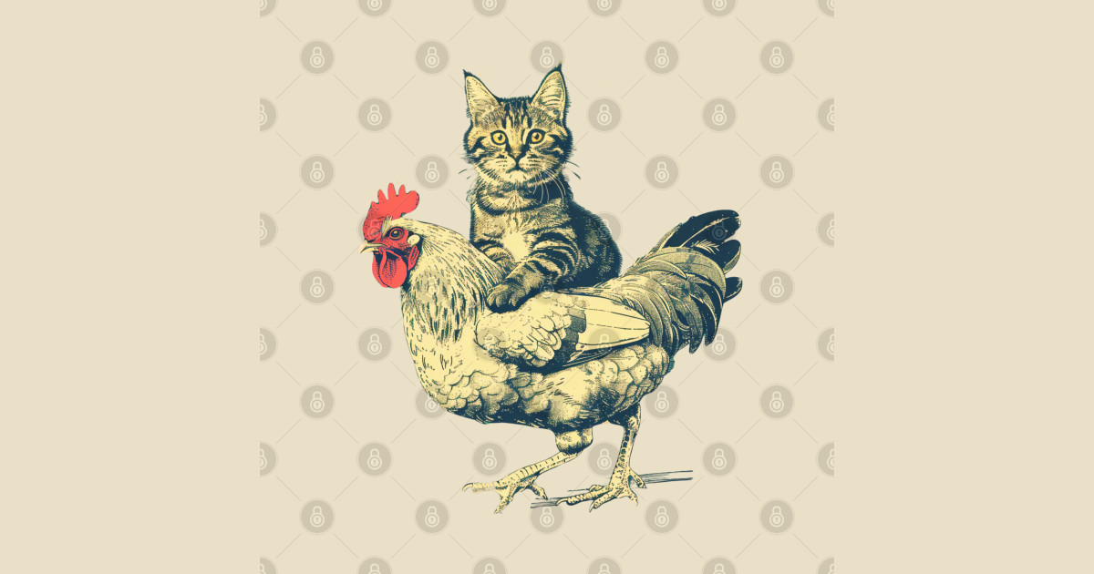 Funny Cat Riding a Chicken - Funny Cat - T-Shirt | TeePublic