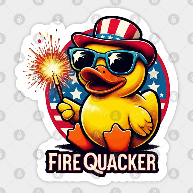 Firequacker Rubber Duck USA flag 4th of July - Firequacker - Sticker ...