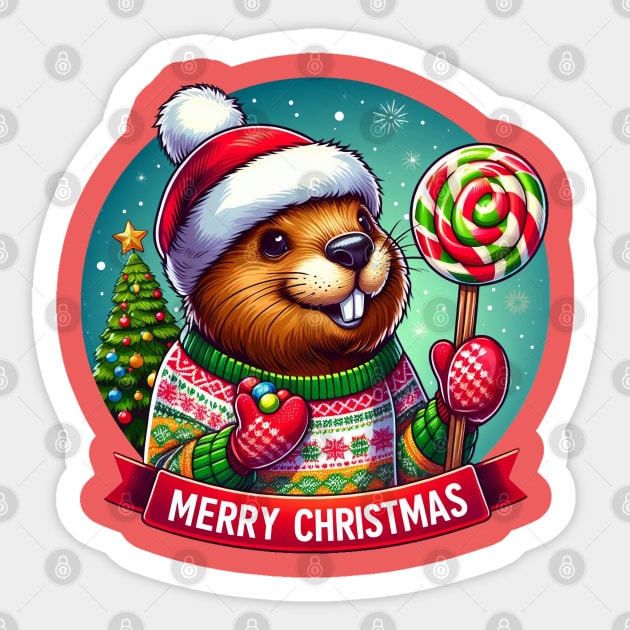 Funny Beavers Christmas - Funny Beavers Christmas - Sticker | TeePublic